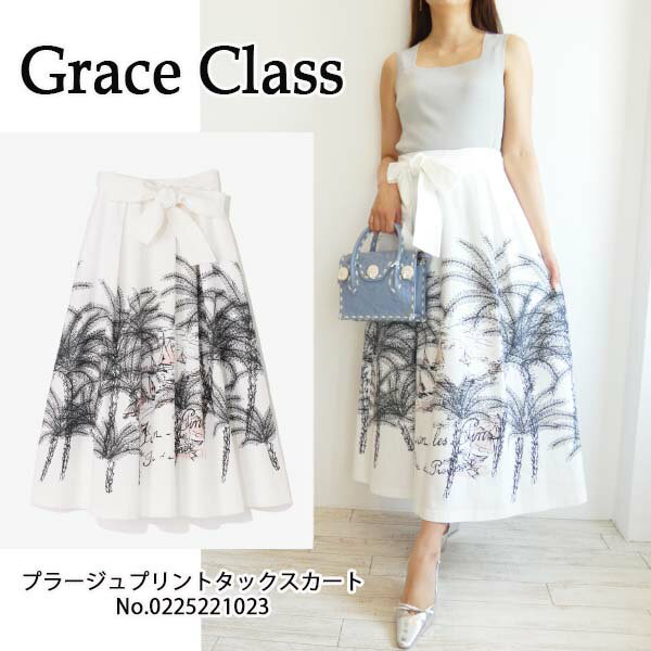 &nbsp;メーカー希望小売価格はメーカー商品タグに基づいて掲載しています プラージュプリントタックスカート ブランド Grace Class カラー&nbsp; 01/ホワイト 素材 綿 90% 麻 10% サイズ&nbsp; 36：ウエ...