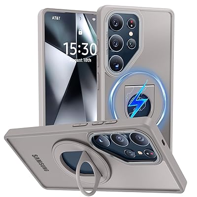 Galaxy S25 Ultra 用 ケース Magnetic対応 リング付き 半透明マットな質感 耐衝撃 衝撃吸収 SC-52F SCG32 磁気カバー 隠しスタンド 機能 ワイヤレス充電 シリコンバンパー 米軍MIL規格 全面保護 36...