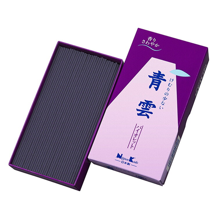 　　　　　 “富士山に青い雲”のパッケージで広く親しまれているお線香「青雲」のけむりの少ないお線香。青雲バイオレットは煙の少なさとさわやかな香りが人気のお線香です。ソフトで上品なフローラル調の香りです。 商品名　： 　青雲バイオレット バラ...