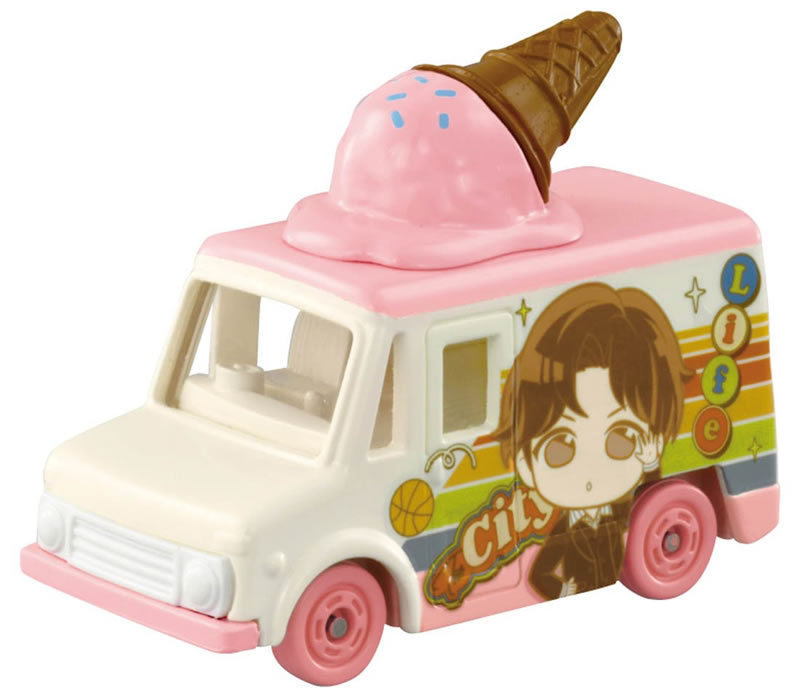 対象年齢 3歳以上　 【材質】 本体：亜鉛合金 タイヤ：PVS シート：PP シャーシ/ホイール：ABS 窓ガラス：PS 他 メーカー：タカラトミードリームトミカに「TinyTAN コレクション SUGA」が登場！ アイスクリームトラックに...