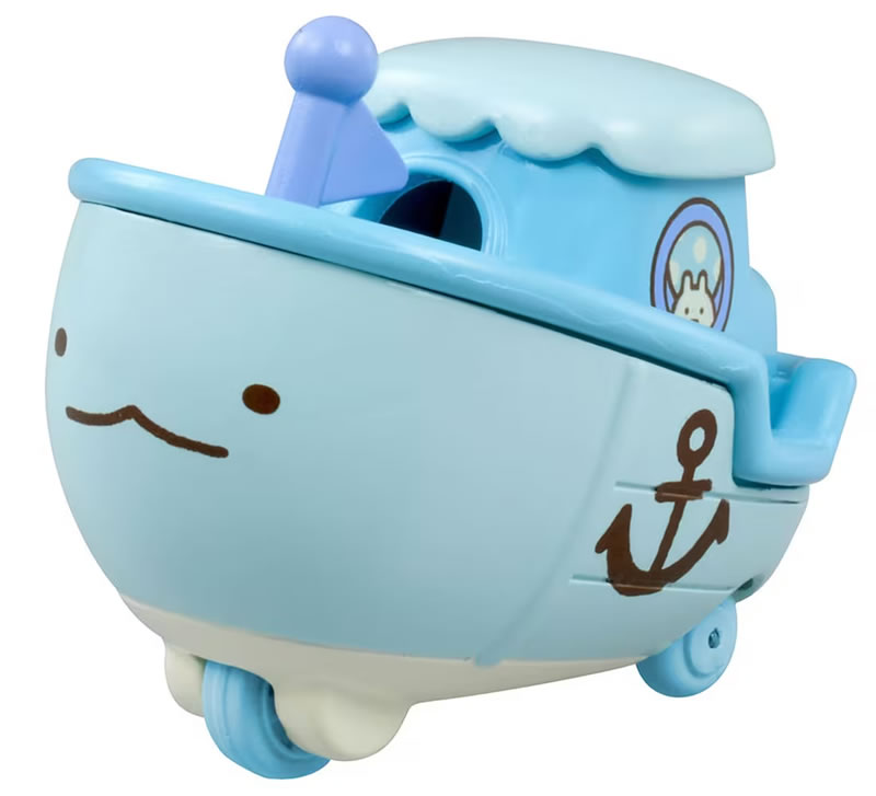 対象年齢 3歳以上　 メーカー：タカラトミー「すみっコぐらし」の「とかげ」が船タイプのトミカ”ゆめみるふね”になってドリームトミカに登場！ 船首の旗と側面にあるイカリのマークがポイント。よく見るとみにっコも乗車しています。