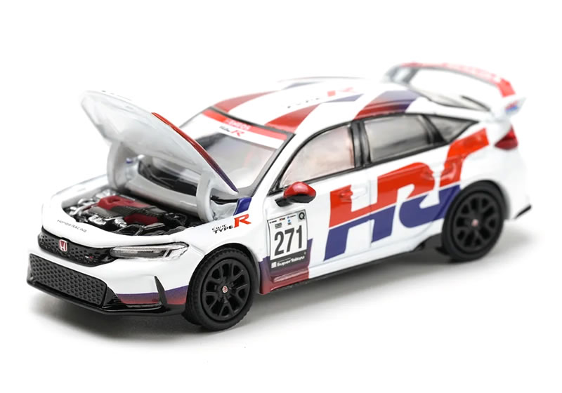 2023年富士24時間レースにデビューしたホンダ・レーシングの271号車「シビック・タイプR CNF-R」を忠実に再現。 開閉可能なエンジンフードからは、エンジンのディテールを堪能可能。