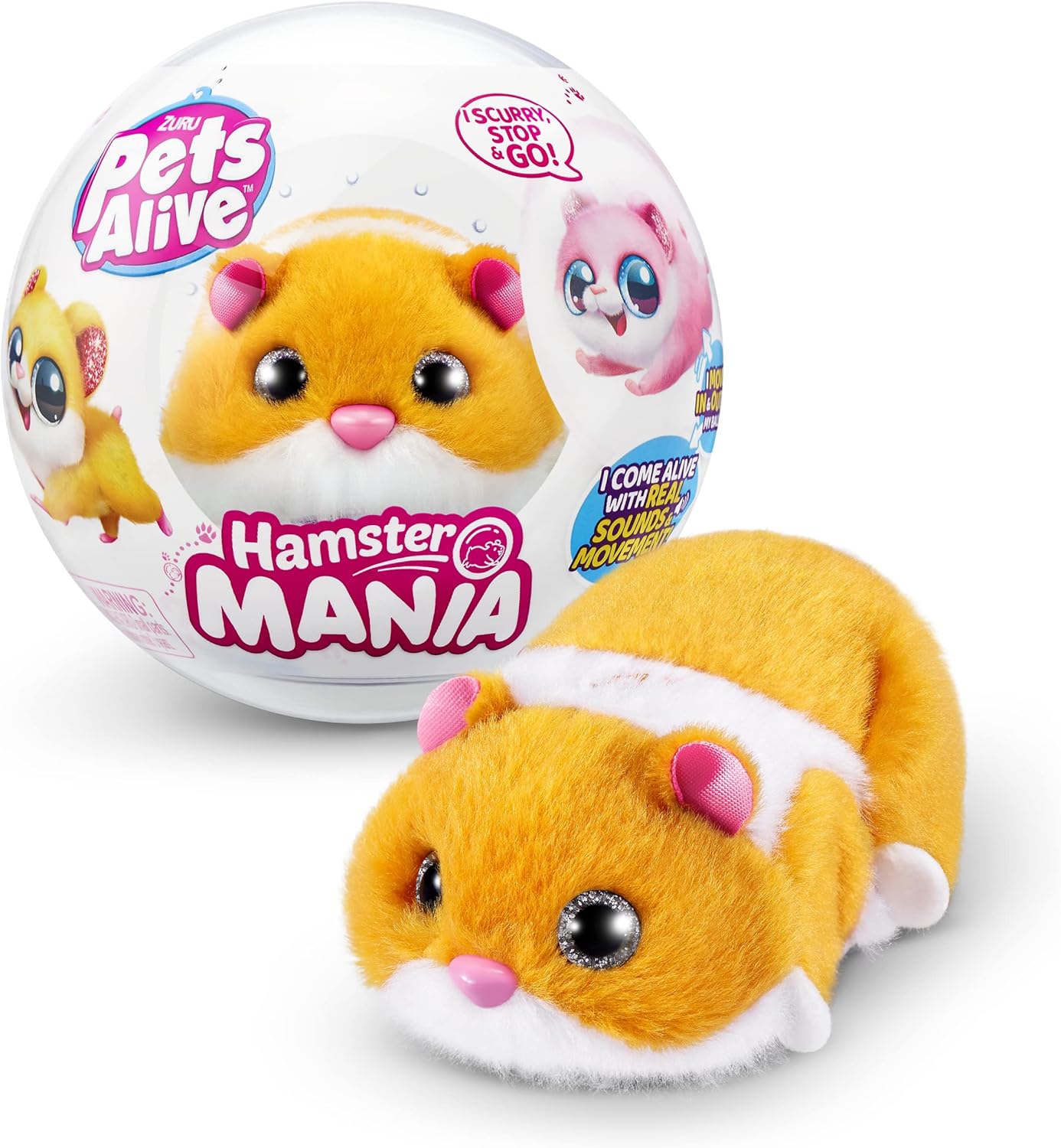 Pets Alive Hamstermania（オレンジ）by ZURU｜電子ペット ハムスター｜20種類以上のサウンド＆スマート走行機能付き｜子供向けハムスターボールおもちゃ ZURUの人気シリーズ「Pets Alive」から、ふわふわで...