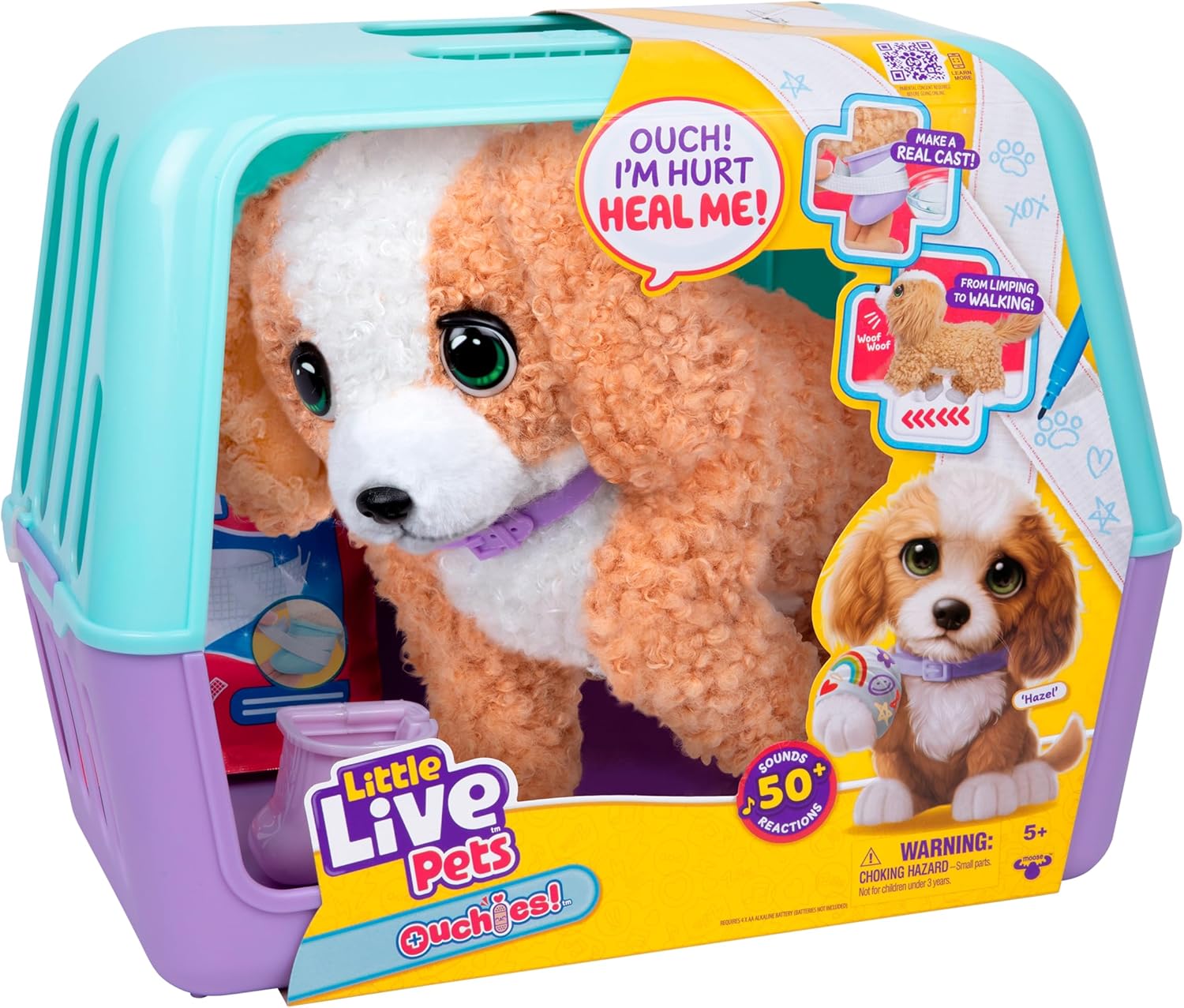 Little Live Pets Ouchies ヘイゼル・ザ・プードル｜ 50種類以上のサウンド付き インタラクティブぬいぐるみ｜足を引きずる→歩く変身ペット＆キャリア付き｜5歳以上対象 Little Live Petsシリーズから、ケア...