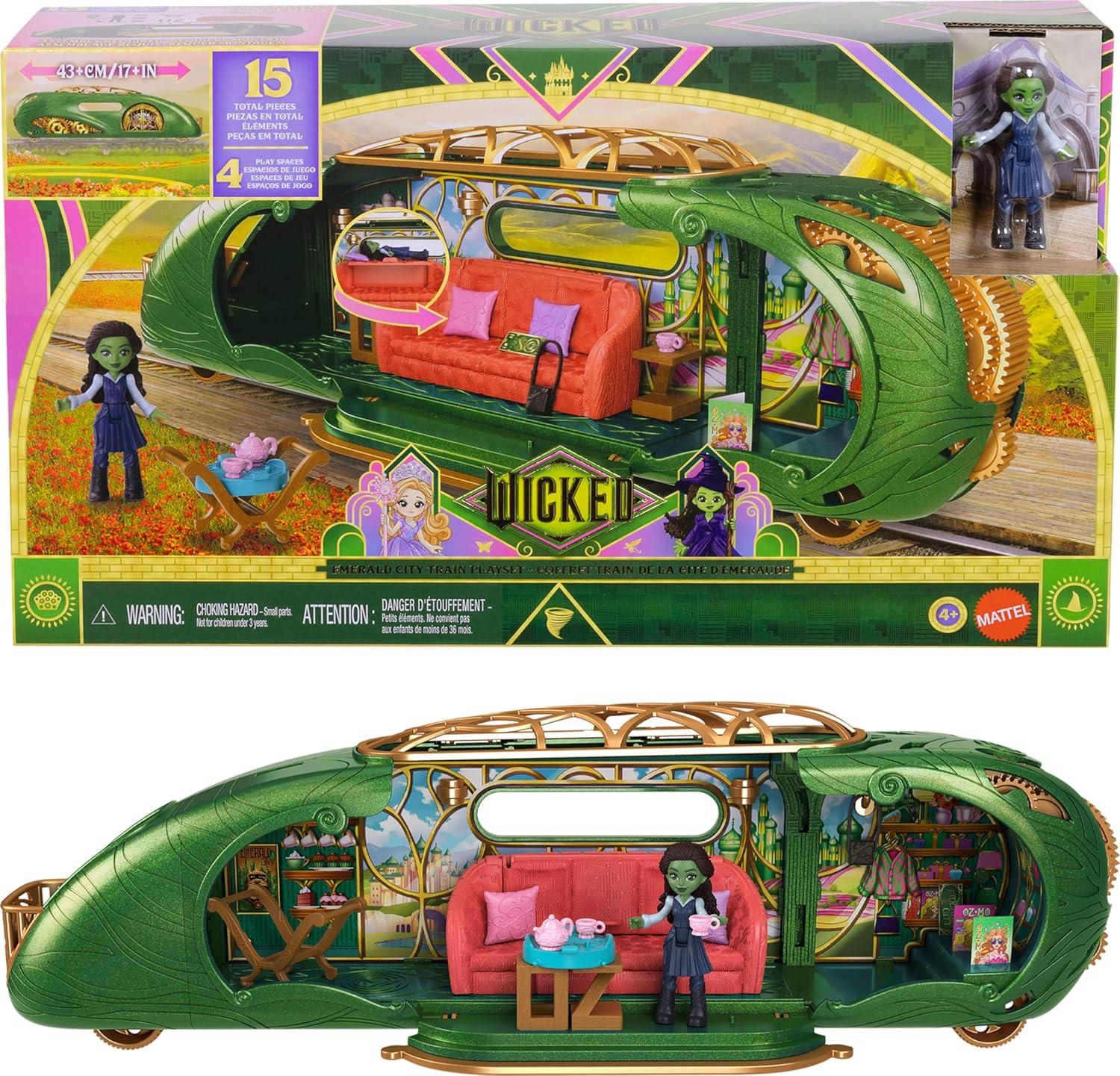 マテル・ユニバーサル・ピクチャーズ ウィキッド エメラルド・シティ トレイン プレイセット 映画『ウィキッド』公式ライセンス｜エルファバ スモールドール付き｜プレイスペース3か所｜アクセサリー14点｜走行ギミック｜対象年齢4歳以上 映画『ウ...