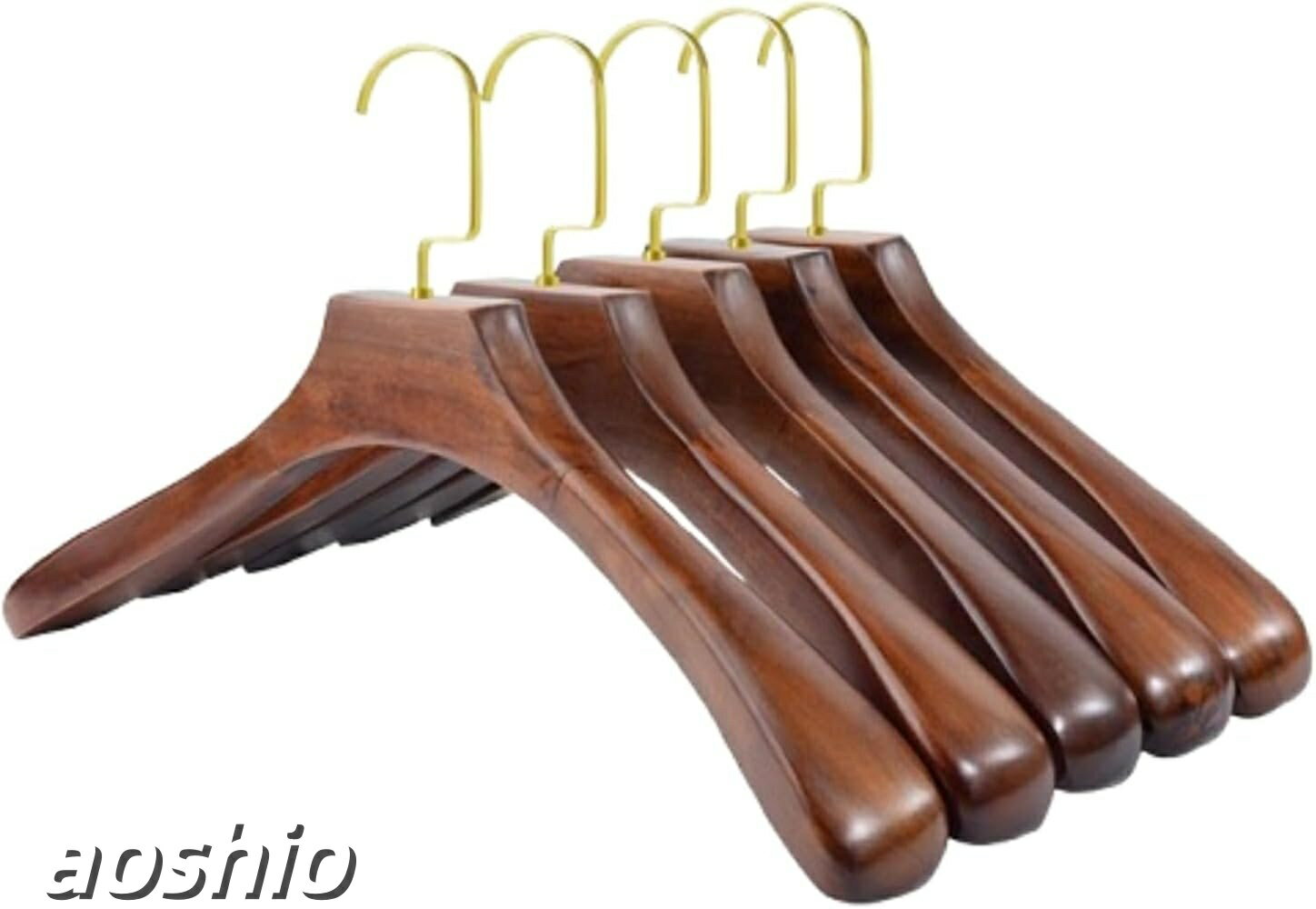 5本パックの木製コートハンガー、スーツ ゴールデン シルバー 40cm 45cm