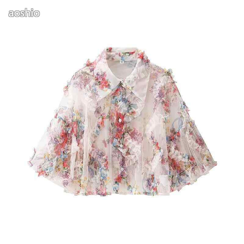 春 レディース フラワープリント チュ トップス シャツ ブラウス 超目玉商品 XS S M L