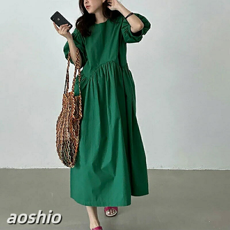 商品情報商品名ロングワンピース シャツワンピース 半袖 夏 レディース ワンピース ワンピ ロング丈 マキシ丈 フレア バルーン袖 バルーンスリーブ マキシワンピース ふんわり ウエストタック ゆったり 体型カバー 大きいサイズ かわいい ...