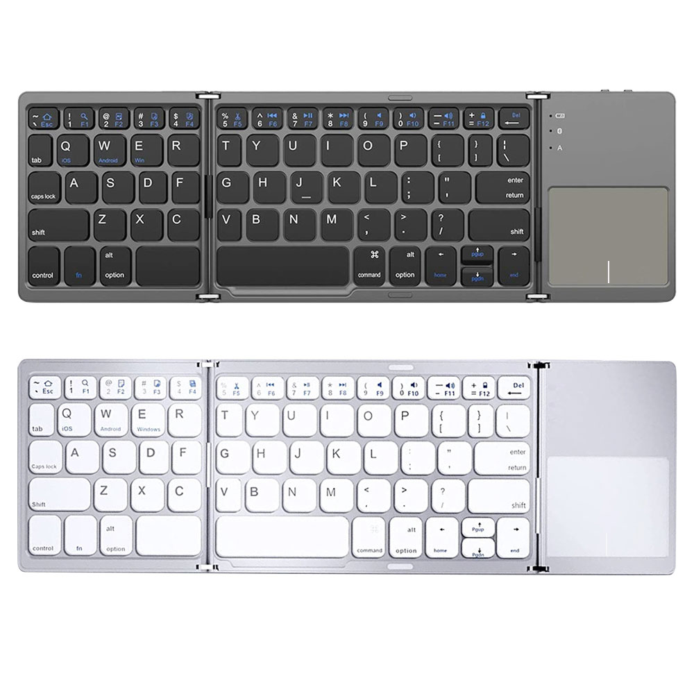 タッチパッド搭載 3つ折りBluetoothキーボード Bluetooth機能に対応したパソコン、スマートフォン、タブレットなどの幅広いデバイスに使用できるワイヤレスキーボードです。 タッチパッド内蔵。マウスのボタンのように機能する左右に分...