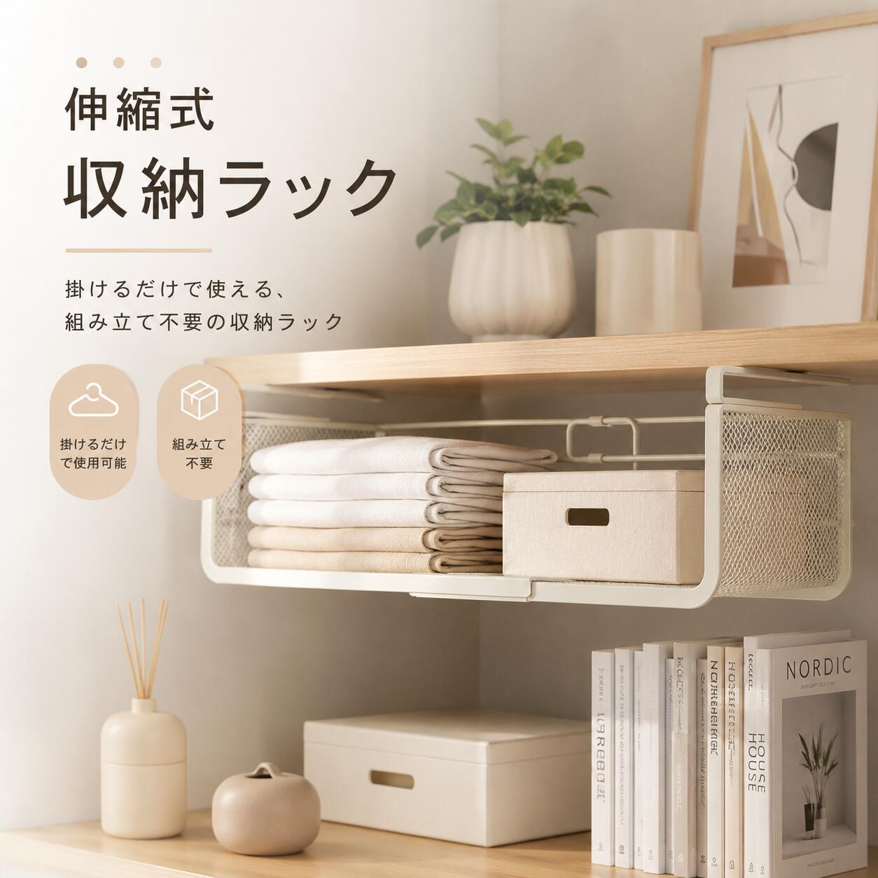収納場所が足りない？掛けるだけで収納スペースを増設！デスク下や棚下のデッドスペースを有効活用！掛けるだけで収納力アップ、散らかりがちな空間をスッキリ整理。工具不要＆穴あけ不要の簡単設置。デスク下や棚下のデッドスペースを有効活用！掛けるだけで...