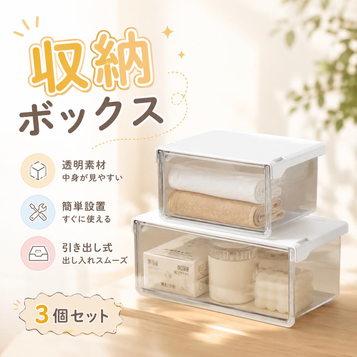 鏡面キャビネット用 引き出し式収納ボックス 3サイズセットキャビネットの下の“もう一段”。33°傾斜で奥の小物もストレスフリー収納洗面所の鏡面キャビネット、使いやすい上部と、使いづらい下部。その“死角”を有効活用する、画期的な引き出し式収納...
