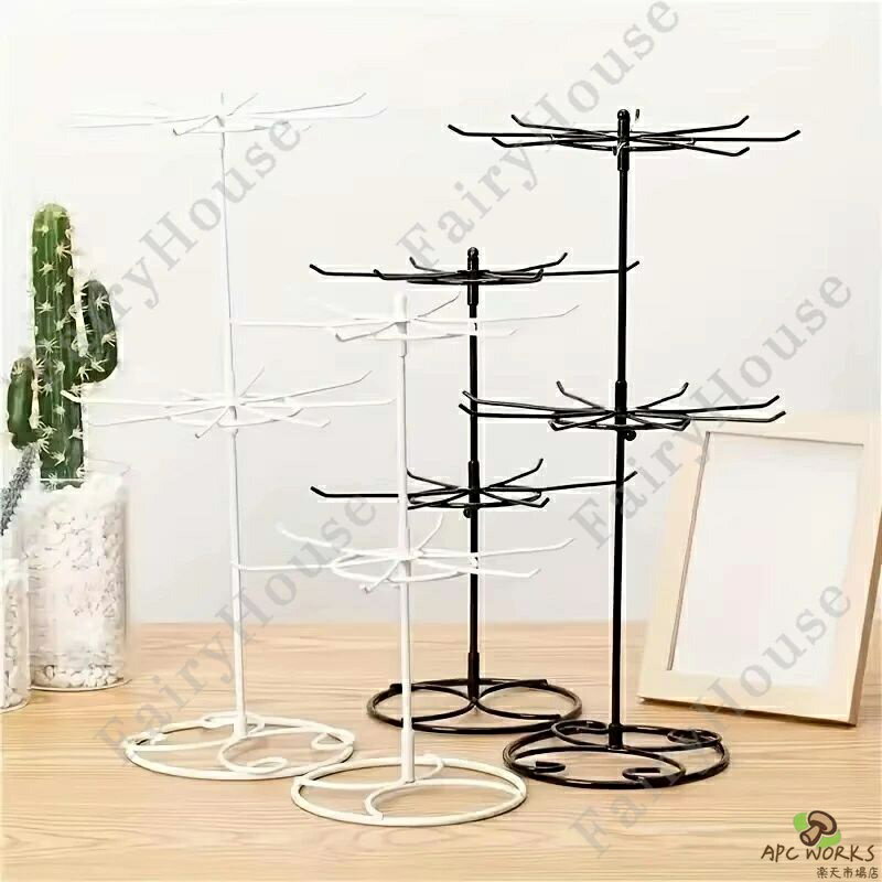 ※商品情報 2層回転式16フック収納ラック カラー:ブラック ホワイト ピンク 材質：鉄製 サイズ:21*31cm、21*41cm(手作業で測定する場合は、1〜3 cmの誤差を許容してください。実物を基準にしてください~) ネックレスホルダ...