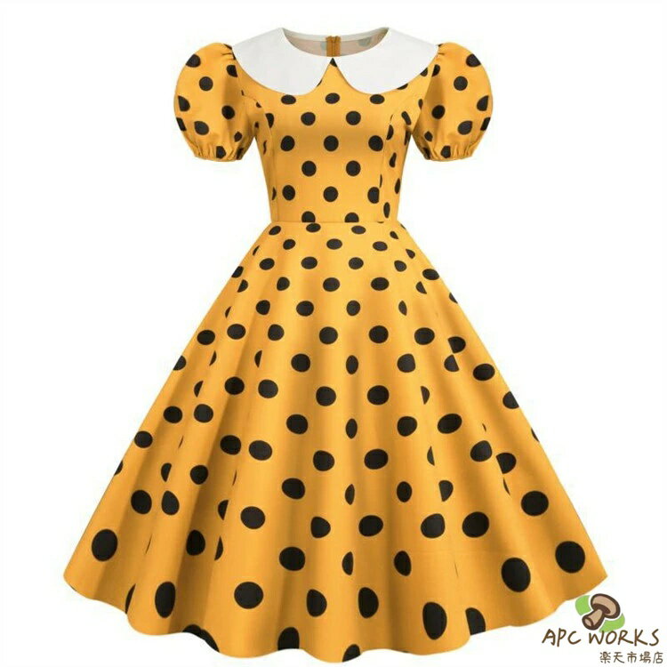 レディース レトロワンピース ワンピース 7色 春 夏 秋 フレアワンピース ロングワンピース ロカビリー ワンピース 水玉柄 ドット柄 丸襟 Aライン 大きい裾 半袖 レッスン着 練習着 ステージ衣装 舞台衣装 発表会 結婚式 団体服 演...