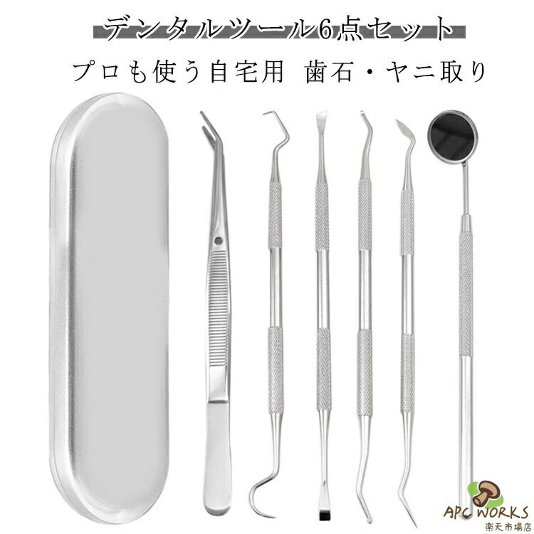 プロも使う自宅用 歯石・ヤニ取り デンタルツール6点セット高級ステンレス製歯用ツール、ご家庭でも使えるプロ用セット。初心者にも安全安心の高級ステンレス製。自宅で手軽に 食べかす、歯石、歯垢、虫歯、色素沈着に、本格的な口内ケアを。ワンちゃんの...