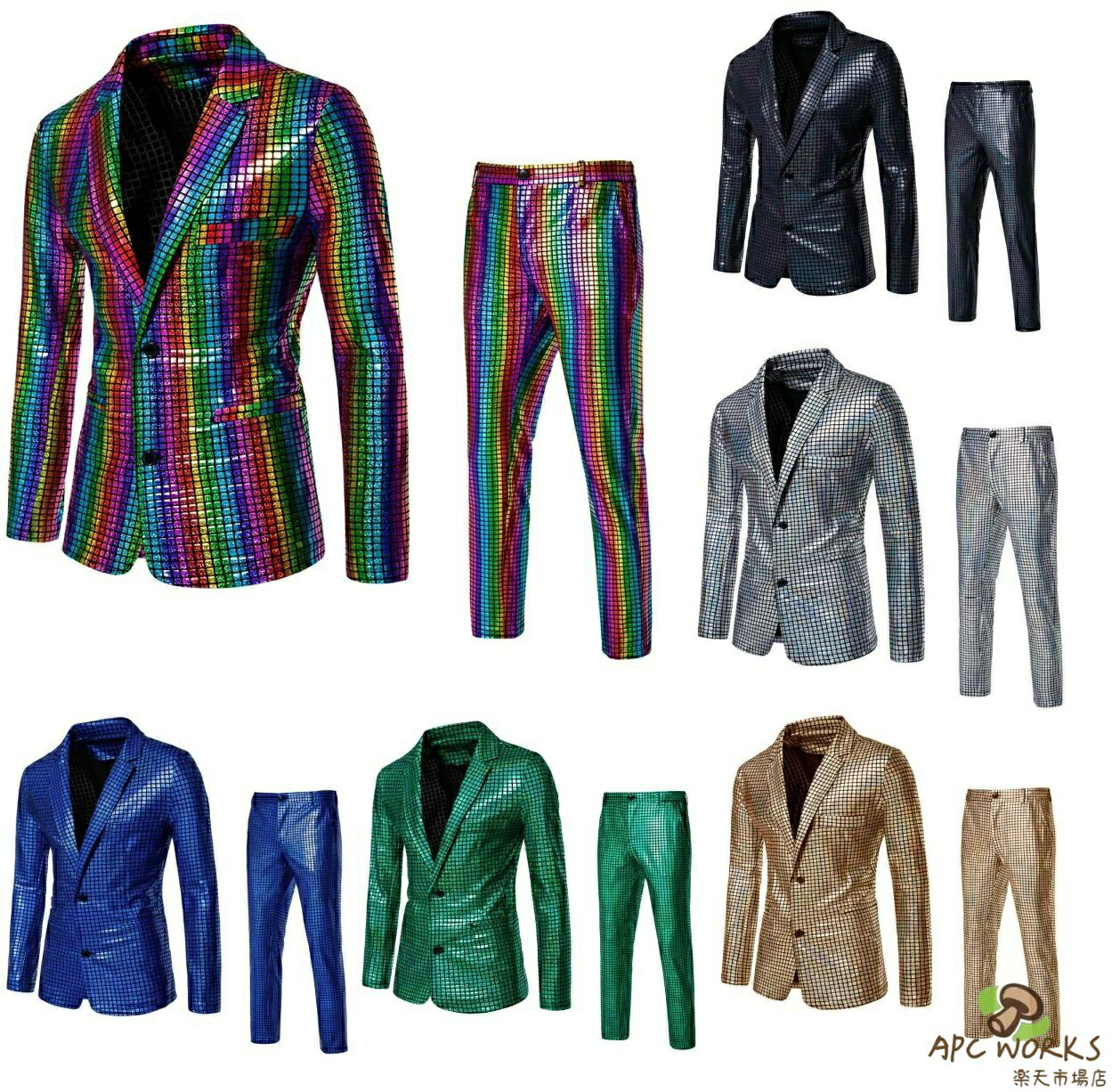 商品詳細 カラバリジャケット メンズ タキシードジャケット スーツセット 商品内容 ジャケット+パンツサイズ S 肩幅44　バスト106　着丈72　袖丈64　ウエスト82　ヒップ104　パンツ丈102 M 肩幅45　バスト112　着丈74　...