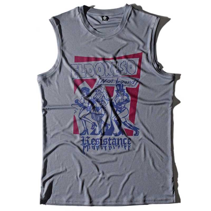 Resistance Sleeveless(Gray) ユーモラスなグラフィックをフロントにプリントした、スリーブレスTタイプのランニングシャツです。 ランナーからのフィードバックを取り入れ、ランニングパフォーマンスの妨げにならぬようポケッ...