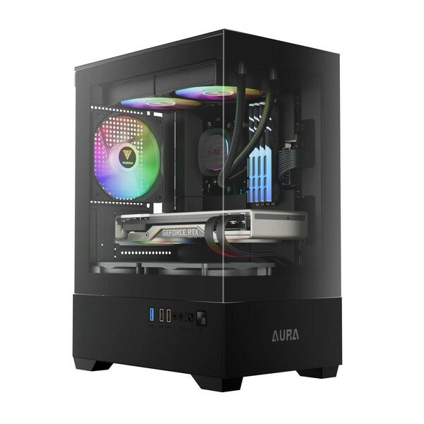 AURA GC9M ARGBCOMPACT PANORAMIC ARGB MICRO-TOWER CASESeamless Tempered Glass Display3 Built-in 120mm ARGB FansTool-Free ...