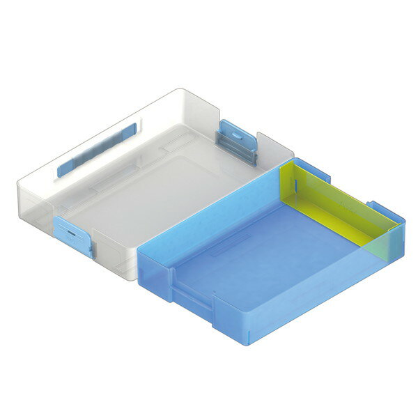 クリアおどうぐばこ B　青スッキリ整理！使いやすさ抜群の多機能おどうぐばこ！商品説明仕切り・ロック・持ち手が付いた便利なおどうぐばこです。中が仕切られているため、文具や小物をすっきり整理できます。積み重ねや持ち運びも便利です。透明素材を使用...