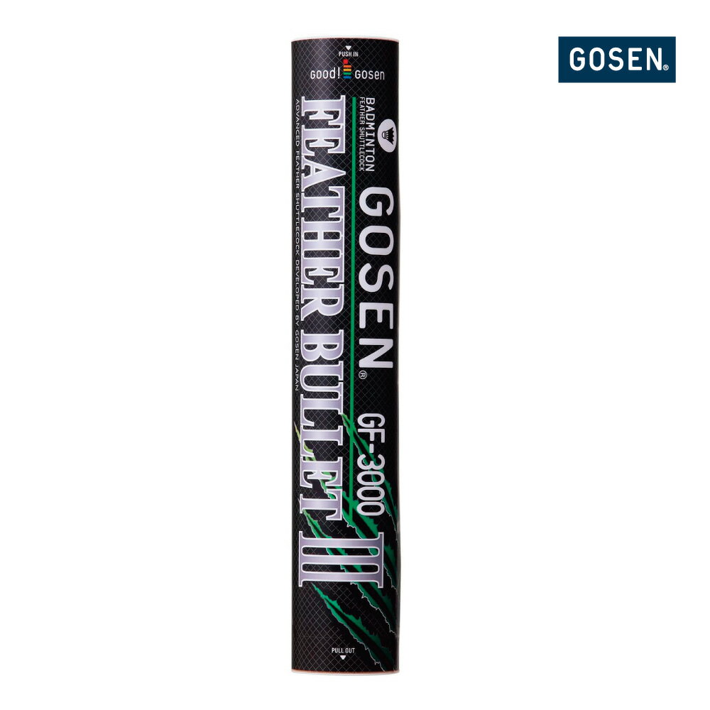 【商品名】GF-3000 フェザーバレット3 【品番】GF-3000 【素材】ガチョウ 【製造国】中国 【数量】1ダース（1本12球入り) 【備考】温度表示番号　2・3・4・5試合球クラスの高性能