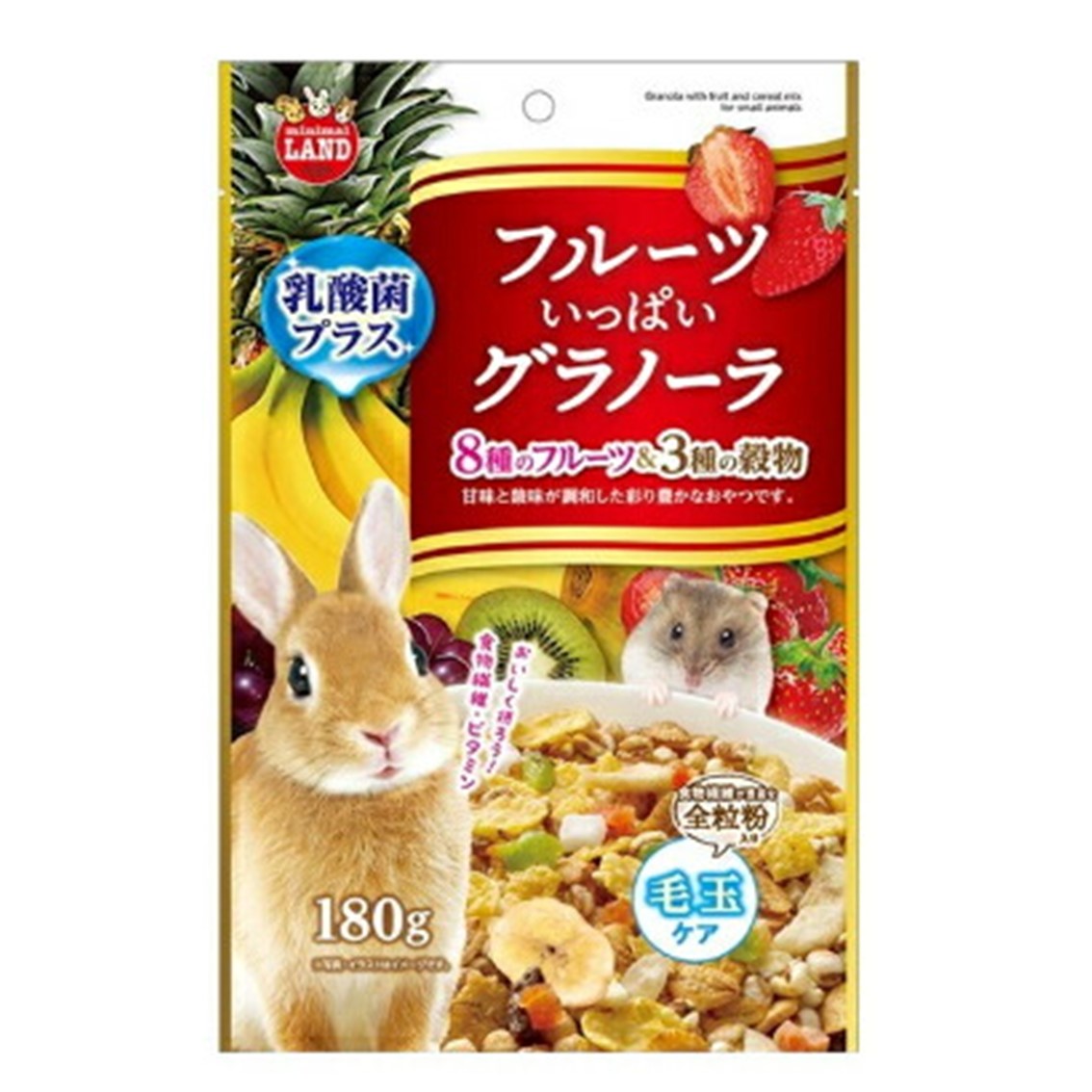 商品情報対象うさぎ、チンチラ、モルモット、ハムスター、リス、プレーリードッグ、モモンガ、デグーなど小動物原材料大麦、レーズン、小麦、砂糖、エン麦、バナナ、パパイア、大豆、胚芽とうもろこし、パイナップルコア、キウイフルーツ、マンゴー、ココナッ...