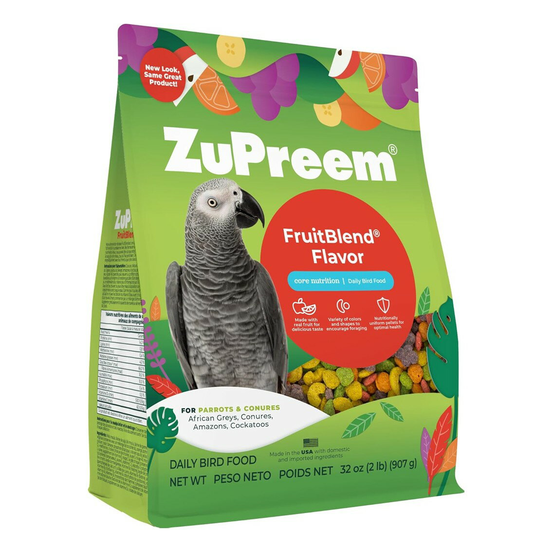 商品情報原材料コーンフラワー、大豆ミール、小麦粉、小麦胚芽ミール、砂糖、植物油（保存のためのトコフェロール添加）、オレンジ、リンゴ、炭酸カルシウム、リン酸二カルシウム、ブドウ、バナナ、ヨウ素添加塩、天然香料、DL－メチオニン、塩化コリン、L...