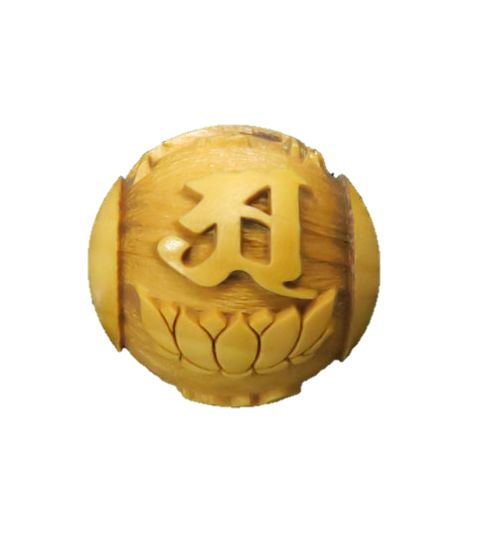 ■商品の内容 【浮彫】 阿字観・弘法大師 横穴 柘植玉 12mm 【穴あり一粒売りビーズ】 ※阿字観・弘法大師がぐるりと描かれています。天然木使用の為、木目や色が異なります。ご了承下さい。 ■素材・サイズ 素　材：柘植サイズ：12mm一粒【...
