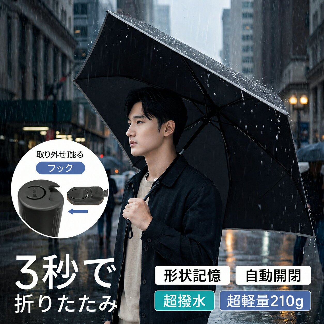 3秒で折りたためる 形状記憶 折りたたみ傘 ワンタッチ自動開閉・超撥水・超軽量設計（約210g） ■ 商品の特徴 3秒でスムーズに折りたたみ可能（形状記憶構造） ワンタッチ自動開閉で片手でも簡単操作 超軽量設計：約210gで持ち運びラクラク...