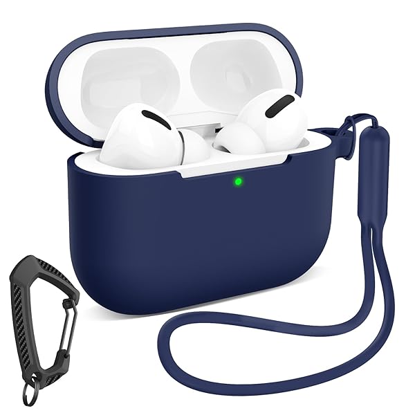 【送料無料】AirPods Pro 3 ケース（2025）エアーポッズ プロ 第3世代 専用ケース シリコン ソフト 全面保護 耐衝撃 防震 防塵 落下/紛失防止 ワイヤレス充電対応 カラビナ＆シリコン製ストラップ付き（ミッドナイトブルー）...