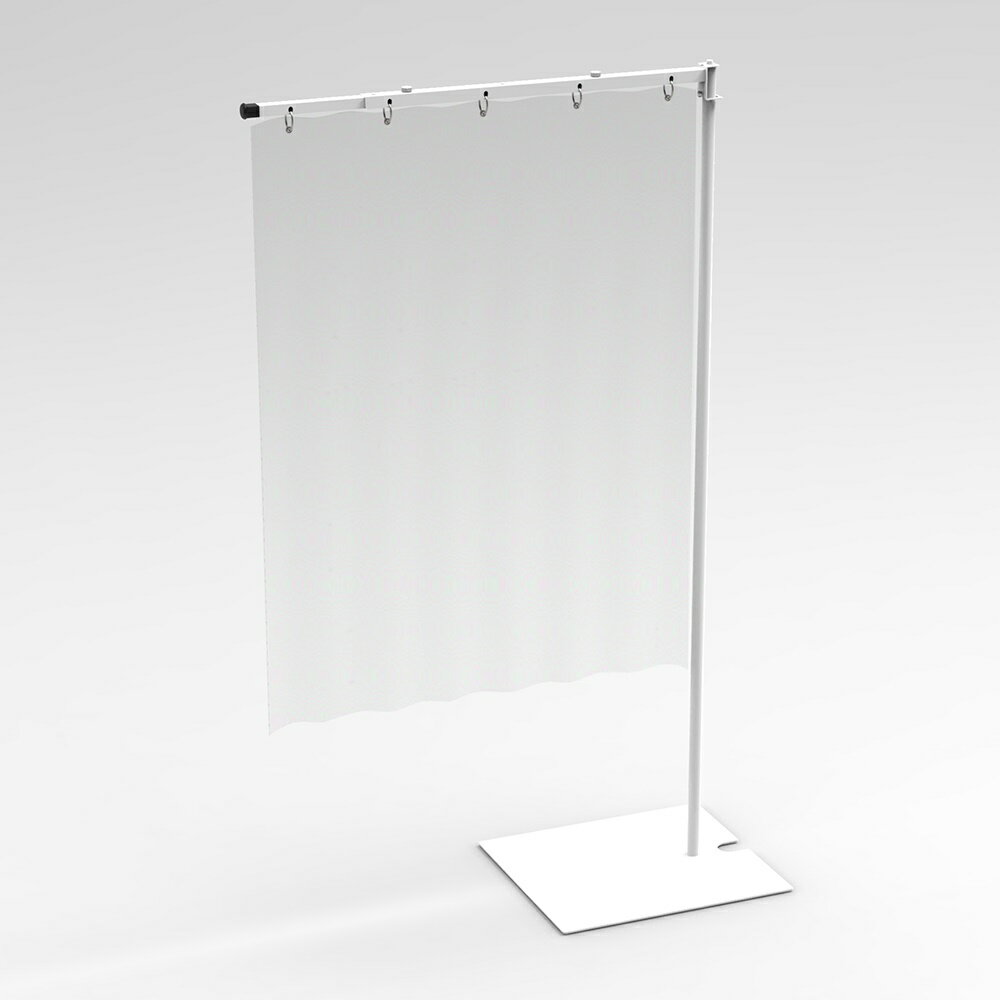 別売りの飛沫防止防炎シート(品番：CST-C1010)を取り付けることで簡単に飛沫対策が出来るスタンド。シートを取り換えることで衛生的に使い続けられる。病院や診療所などの医療機関、レストランやカフェなどの飲食店、集会の演台前や受付などで使える。