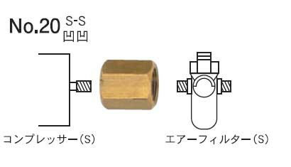 ネコポス 対象商品です10個まで送料全国一律 270円（税込）詳細はこちらゴムホースが短い場合に継ぎたして長くしたり、ネジ口径の異なる機器の中継用として用います。No.7は、直接大型コンプレッサー（Sネジ）を継続する時などに用います。ネジ口...