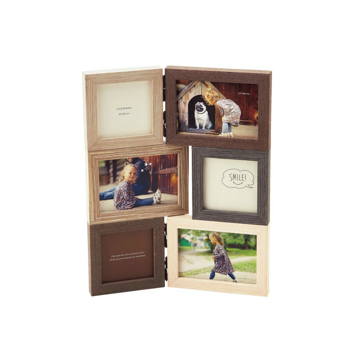 メーカー：ラドンナシリーズ：リビング型番：DF79-60外寸(mm)：262×333内寸(mm)：128×90×3コ、90×90×3コ窓寸(mm)：118×80×3コ、80×80×3コ主な材質：ベニヤ、MDF写真サイズ：L判×3、スクエアサ...