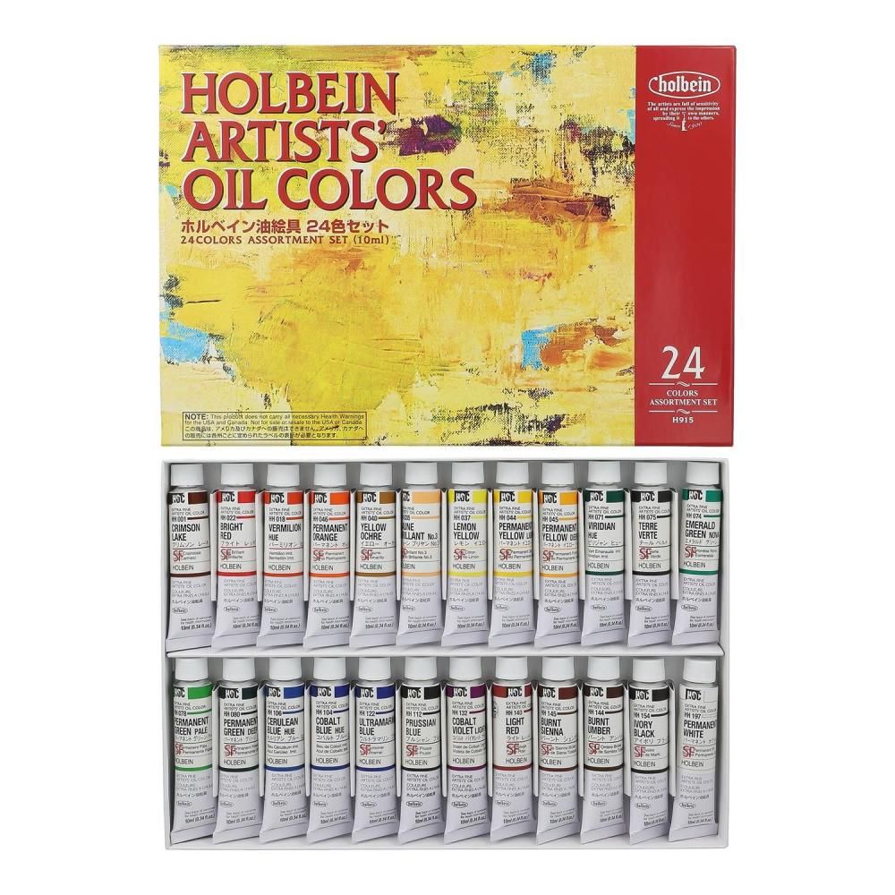 ■H915　4号24色セット　10ml（4号チューブ）油絵具は顔料をポピーオイルやリンシードオイルなどの植物油で練った絵具です。 この油が空気に触れて酸化することで絵具が固まります。油絵が描いてすぐに乾かないのは、このような化学変化がゆっく...