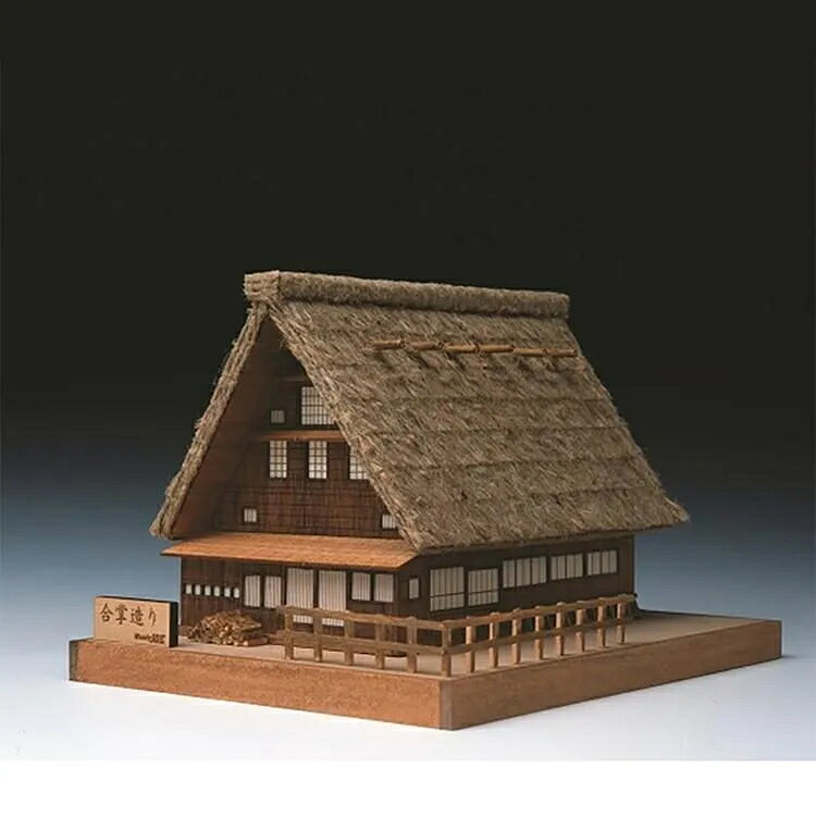 製品名：ミニ建築 No.1　合掌造り完成サイズ：全幅：150mm、奥行：120mm、全高：102mm製作参考時間：8時間難易度：★☆☆☆☆　1木製部品　19種材質：ヒノキ・アガチス・マホガニー等の天然木、他付属品：カラー組立説明書、麻ひも、...