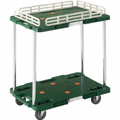 【特徴】●荷台は堅牢なリブ構造です。●薬品や溶剤にも侵されにくく耐久性に優れています。●台上に滑り止め用ゴムが4ヵ所ついています。●上部天板に柵が付いていて荷崩れを防止します。(軽量物の積載時)【仕様】●組立品●2段式タイプ●自在キャスター...