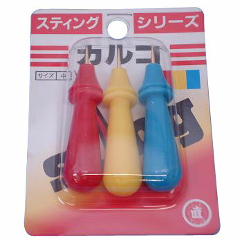 墨壷等に使用するプラスティック製のカルコです。赤・黄・青の3色セットです。全長：約57mm