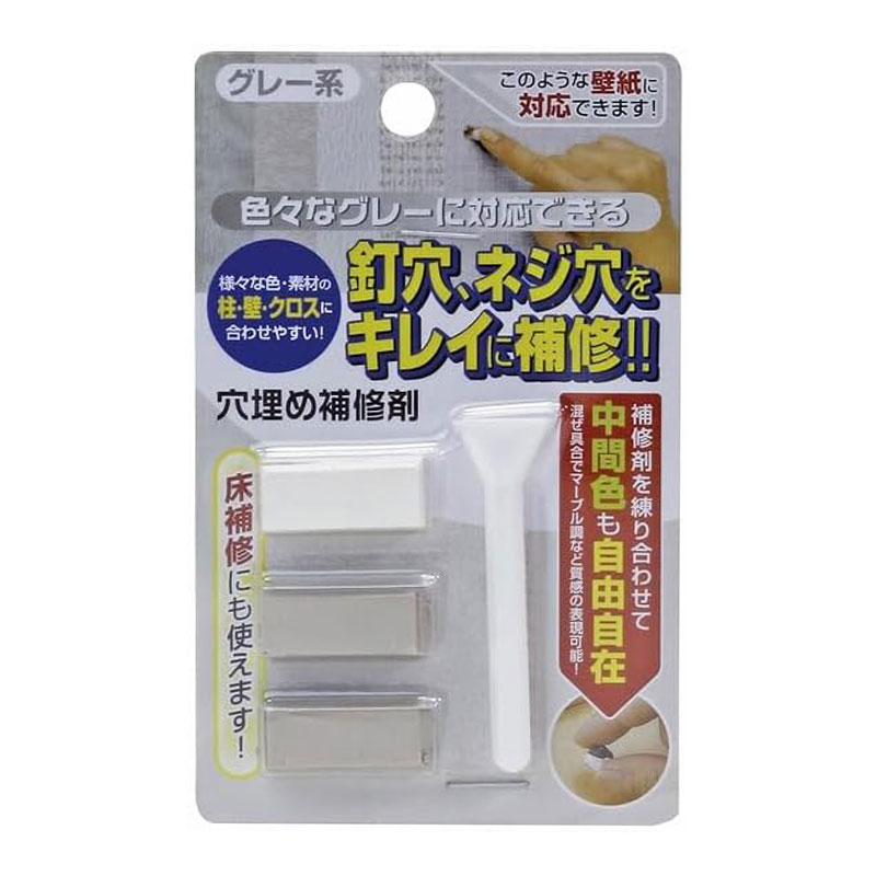 特徴カラーバリエーションが豊富。あらゆる色の柱・壁・クロスの釘穴やネジ穴の補修に対応。用途柱・壁・クロスの釘穴やネジ穴・フローリング補修に。仕様個装重量：15g付属品：ヘラ※商品イメージはRAK-5の物を使用しております。