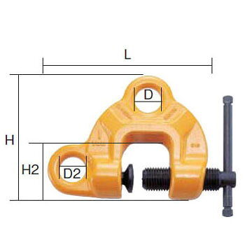 【特徴】●ロックハンドルによる締め付けロック機構付です。●グリップによりワークへの取り付け・取り外しが容易です。【仕様】●基本使用荷重(t)：2.0●クランプ範囲(mm)：3～35●寸法(mm)D：60●寸法(mm)H：292●寸法(mm)...