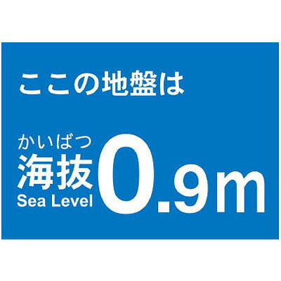 特徴屋内外使用可能です。仕様取付方法：貼付タイプ縦×横：120×170mm取付仕様：粘着シール表示内容：ここの地盤は海抜0.9m質量(g)：17材質・仕上げ塩化ビニール(PVC)注意事項貼り付ける面のゴミ・油等を拭きとってください。生産国 日本