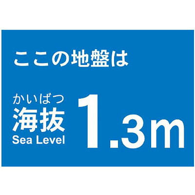 特徴屋内外使用可能です。仕様取付方法：貼付タイプ縦×横：120×170mm取付仕様：粘着シール表示内容：ここの地盤は海抜1.3m質量(g)：17材質・仕上げ塩化ビニール(PVC)注意事項貼り付ける面のゴミ・油等を拭きとってください。生産国 日本