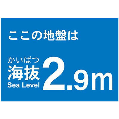 特徴屋内外使用可能です。仕様取付方法：貼付タイプ縦×横：120×170mm取付仕様：粘着シール表示内容：ここの地盤は海抜2.9m質量(g)：17材質・仕上げ塩化ビニール(PVC)注意事項貼り付ける面のゴミ・油等を拭きとってください。生産国 日本