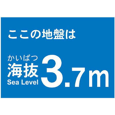 特徴屋内外使用可能です。仕様取付方法：貼付タイプ縦×横：120×170mm取付仕様：粘着シール表示内容：ここの地盤は海抜3.7m質量(g)：17材質・仕上げ塩化ビニール(PVC)注意事項貼り付ける面のゴミ・油等を拭きとってください。生産国 日本
