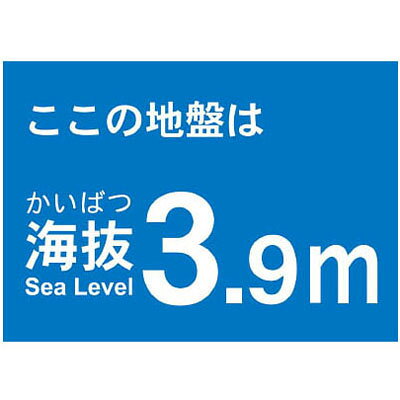 特徴屋内外使用可能です。仕様取付方法：貼付タイプ縦×横：120×170mm取付仕様：粘着シール表示内容：ここの地盤は海抜3.9m質量(g)：17材質・仕上げ塩化ビニール(PVC)注意事項貼り付ける面のゴミ・油等を拭きとってください。生産国 日本