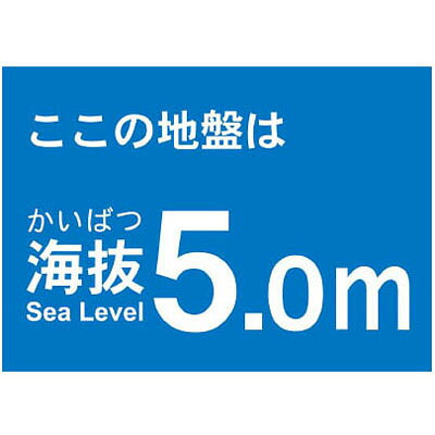 特徴屋内外使用可能です。仕様取付方法：貼付タイプ縦×横：120×170mm取付仕様：粘着シール表示内容：ここの地盤は海抜5m質量(g)：17材質・仕上げ塩化ビニール(PVC)注意事項貼り付ける面のゴミ・油等を拭きとってください。生産国 日本