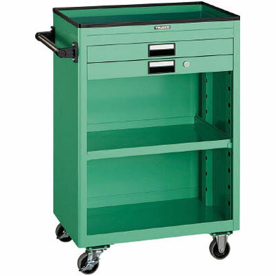 特徴棚板は自由棚1枚が標準で表裏使用出来て60m/mピッチで可動出来ます。引出しは2段共鍵が掛ります。仕様キャスター：固定式75mm(2個)・自在式(ストッパー付)75mm(2個)引出し：浅型2個・深型0個棚板：1枚シリンダー錠付キャスター...