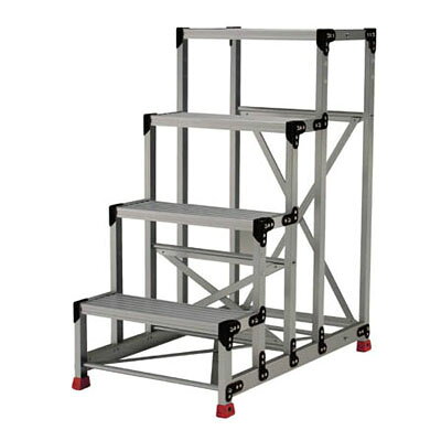 【仕様】●最大使用質量：150kg●天板高さ：1.2m●天板寸法：600mm×400mm●段数：4●組立式●アルマイト仕上●踏ざん踏面幅：200mm●質量：15.2kg【特徴】●底面にも筋交いが入っており、安定感に優れています。●オールアル...