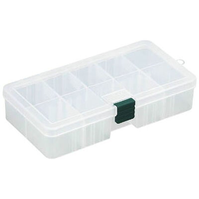 【仕様】●外寸間口×奥行×高さ：214×118×45mm●有効内寸間口×奥行×高さ：206×104×41mm●コマ数：10●色：クリア●長手方向1本/短手方向2本の仕切が固定タイプ●質量：173.2g【特徴】●フタ・底・止具ははめ込み式で耐...