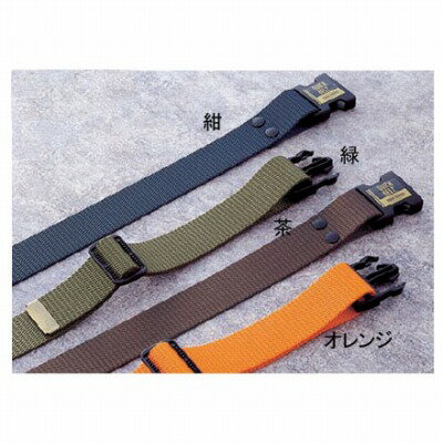 プラスチック製ワンタッチバックル付き作業ベルト【特徴】●サイズ調節は65cmから119cmまで自在にできます。●ワンタッチバックルで脱着簡単。●ツールフック取付可能。【仕様】●サイズ：38mm幅(ナイロン製)●製品重量：約125g●ベルト色：緑