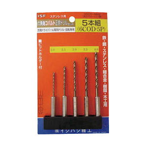 特徴ドリル先端にクロスシンニング加工を施してあります。充電ドライバーにワンタッチで着脱が可能です。ブリスターパック入り仕様シャンク径(mm)：6.35セット内容(mm)：2.0 2.5 3.0 3.5 4.0質量(g)：94用途被削材：ステ...