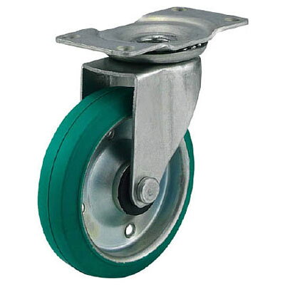 【仕様】●許容荷重：50kgf●許容荷重：490N●車輪径 D：100mm●車輪幅：25mm●取付高 H：125mm●取付座 A×B：98×56mm●取付ピッチ X×Y：82×40mm●取付穴径 P：9.2mm●ゴム車（色）：グリーン●自在...