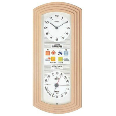 特徴これからのお天気と時刻がすぐにわかる。見やすくハイセンスなグッドデザイン。秒針が流れるように動く高級お天気時計です。洗練されたデザインのお天気時計。洋室にも和室にもマッチ、一家に一台、大変便利です。仕様天気予測・温度計・湿度計・時計(掛...